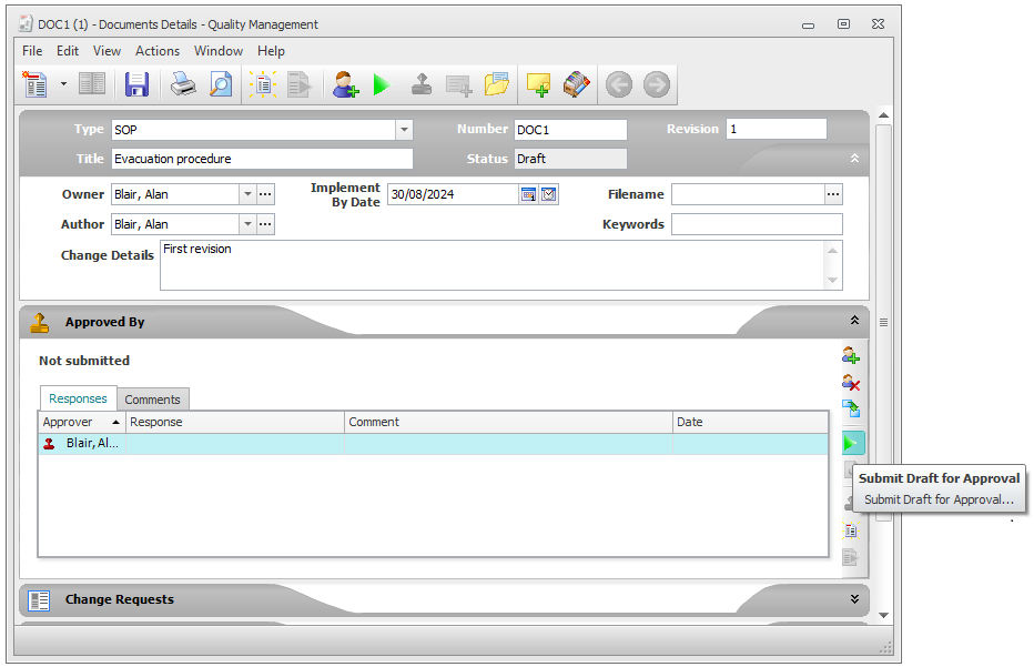Submitting a Document for approval – Quality Management (Professional)